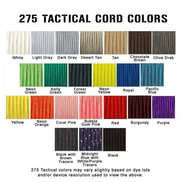 275 Tactical Cord Colors - Paracord Paul Bracelets and Military Dog Tag ...